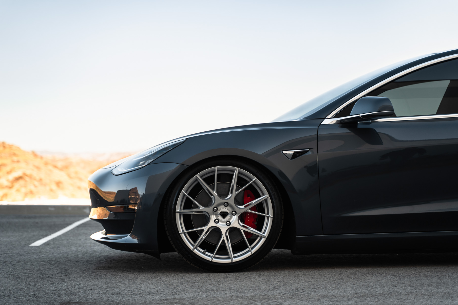 A 2019 Tesla Model 3 on 20 Inch Blaque Diamond BD-F18 Brushed Silver ...