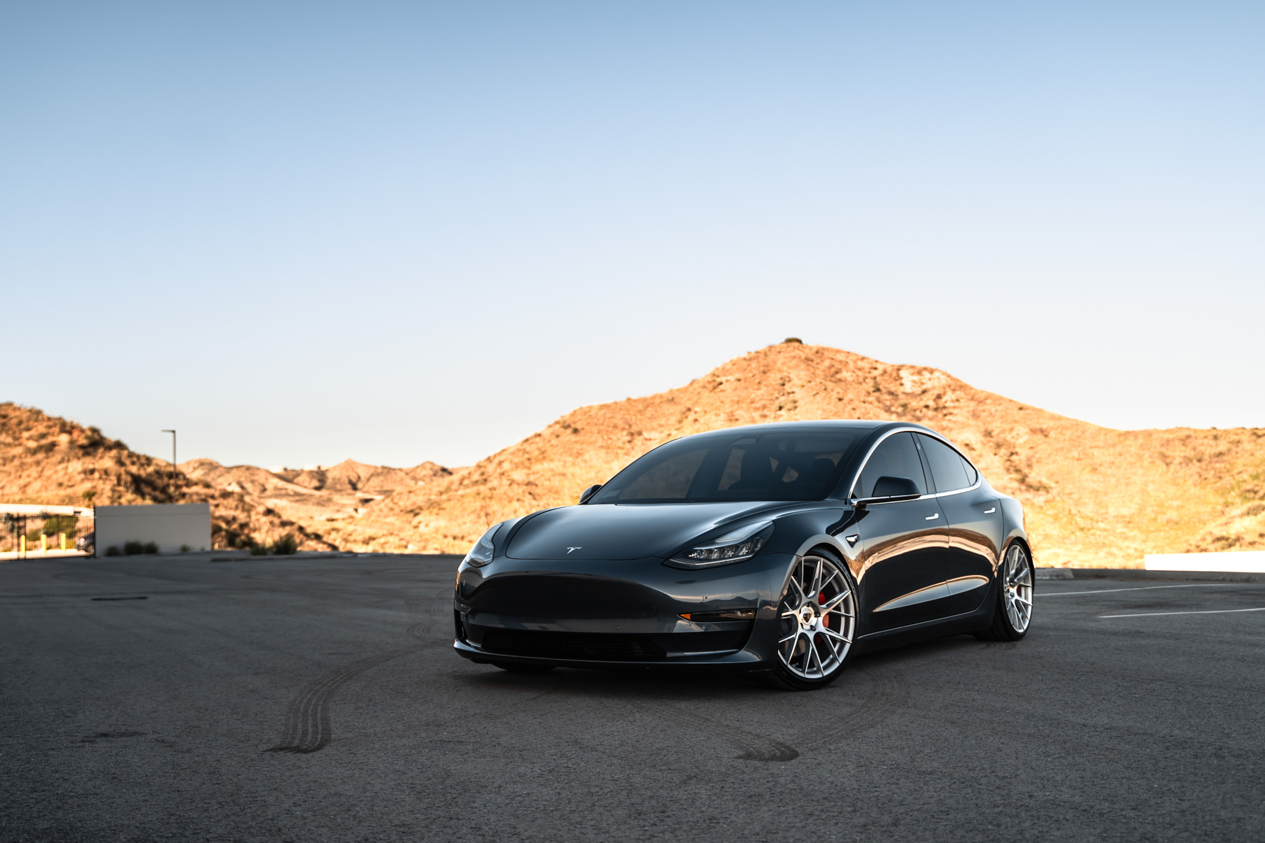 A 2019 Tesla Model 3 on 20 Inch Blaque Diamond BD-F18 Brushed Silver ...