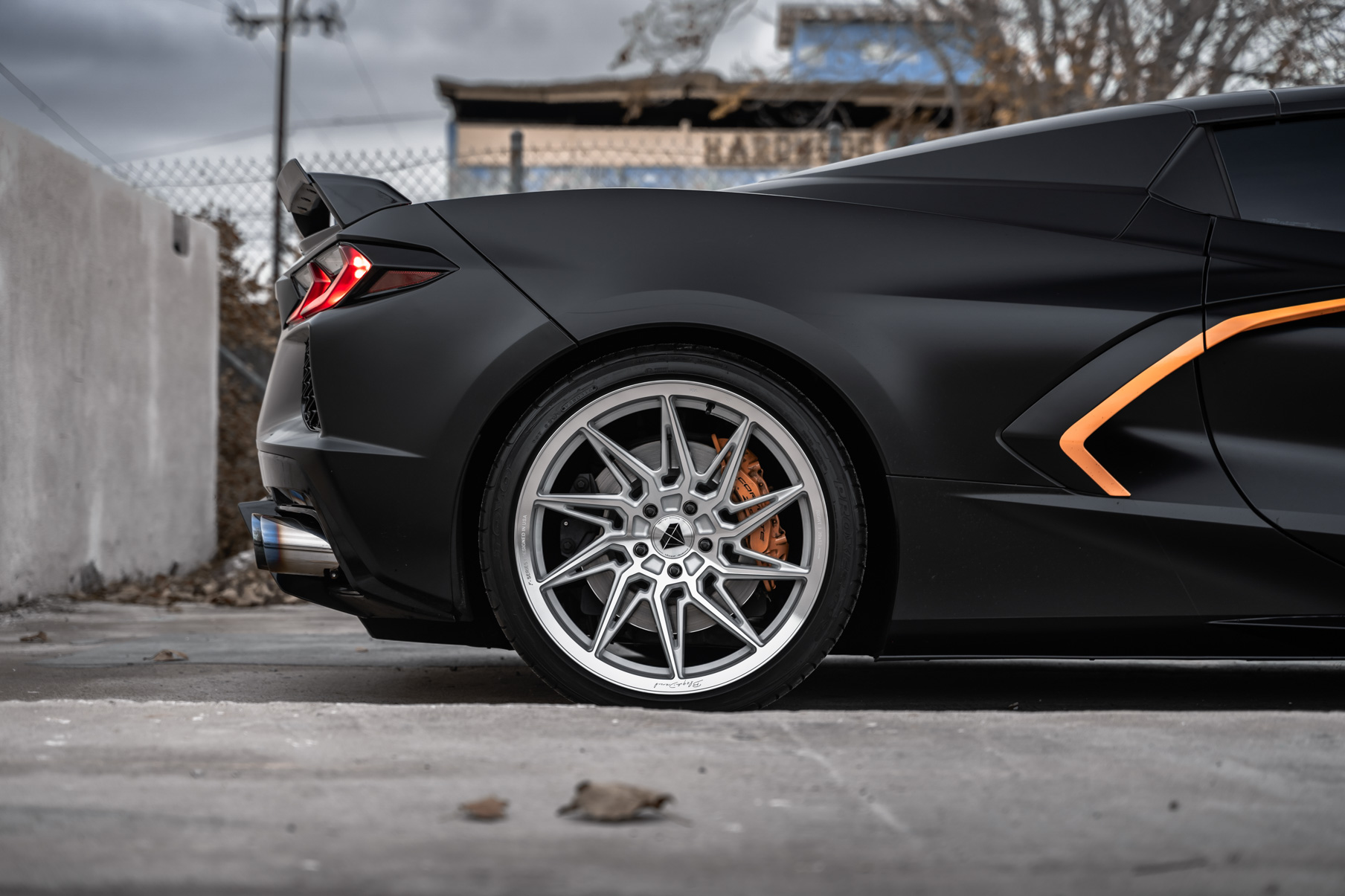 A 2021 Chevrolet Corvette C8 on Blaque Diamond Brushed Silver Wheels ...