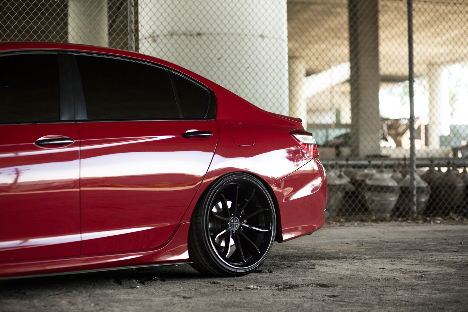 A Red Honda Accord on 19 Inch Blaque Diamond BD-23 Gloss Black Wheels ...